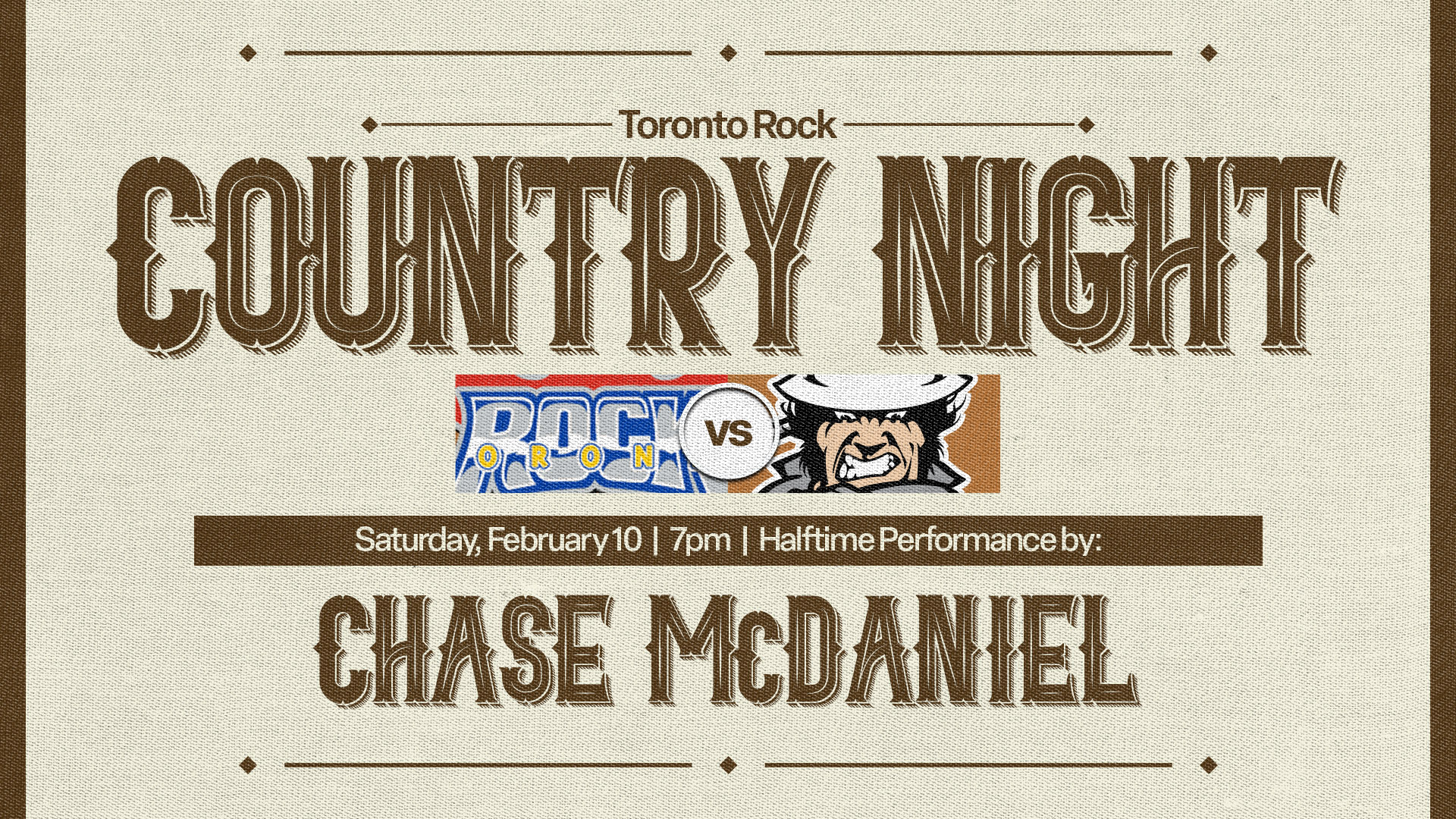 Chase McDaniel Will Perform on Country Night Feb. 10 - Toronto Rock